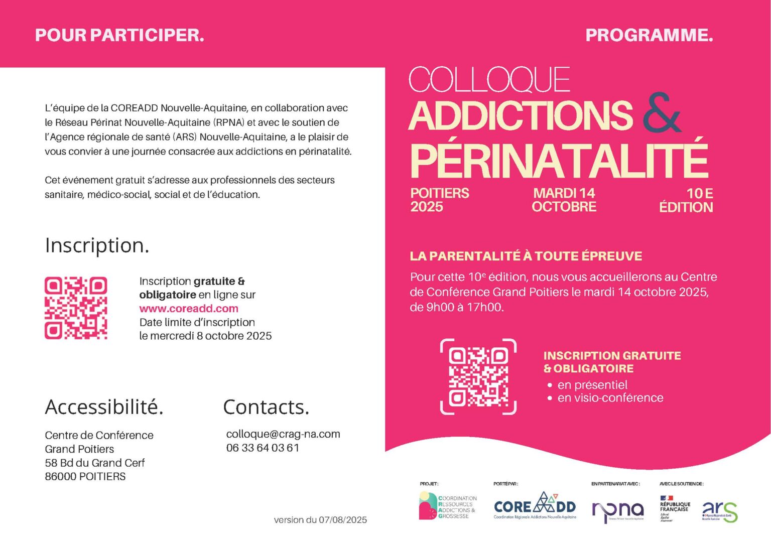 COLLOQUE ADDICTIONS & PÉRINATALITÉ - MARDI 14 OCTOBRE 2025 - POITIERS ...